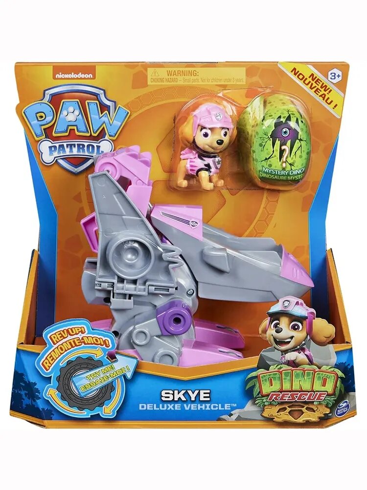 Paw Patrol Skye спасает динозавра автомобиль класса люкс с фигуркой загадочного динозавра, 17 см