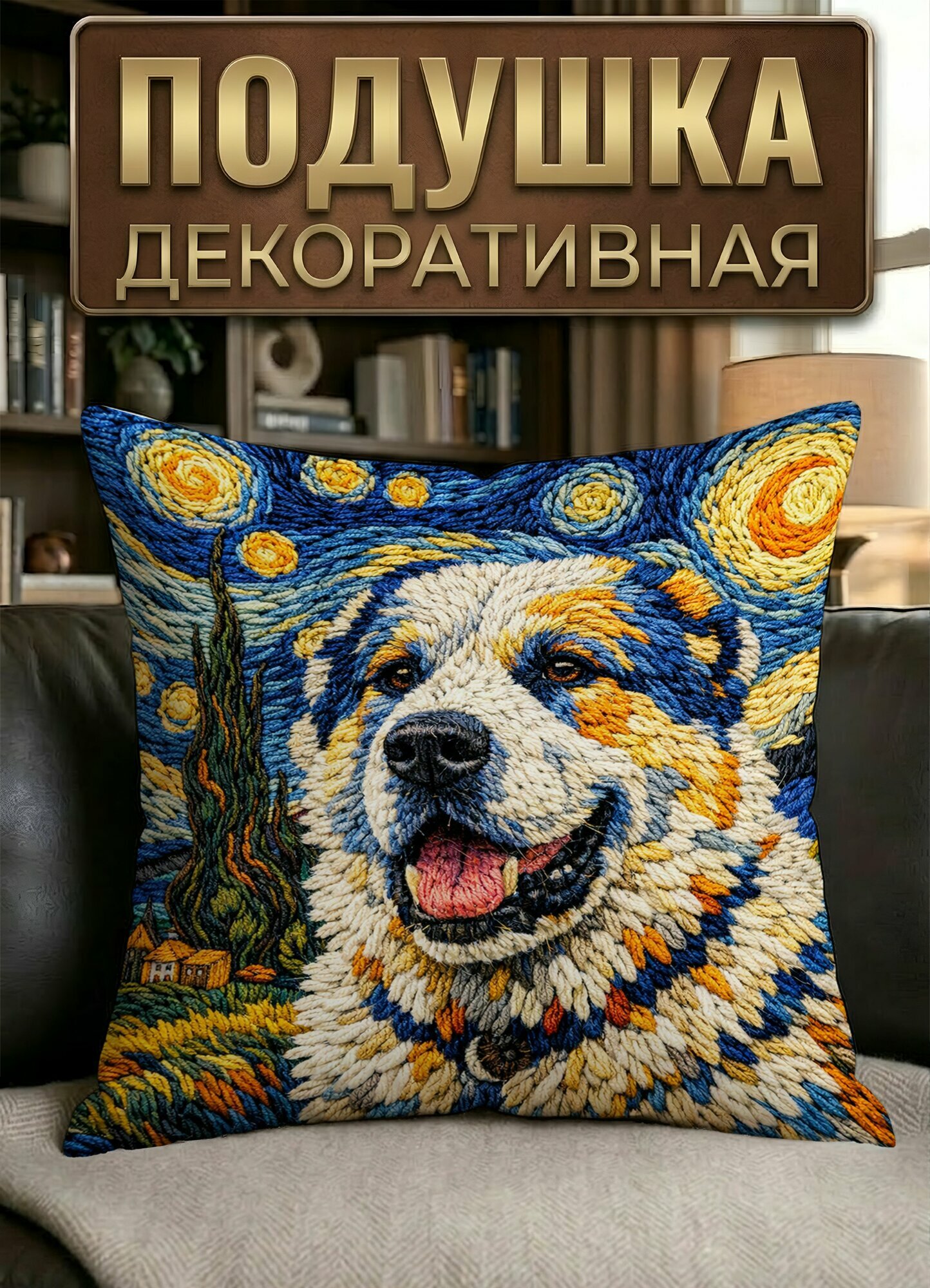 Подушка декоративная Собаки Ван Гог Звездная ночь Алабай