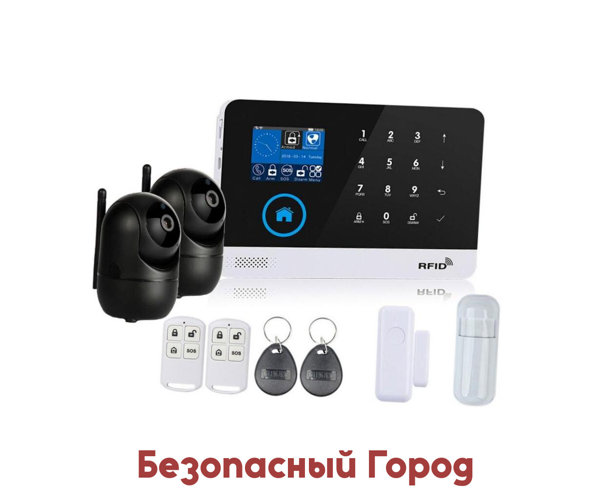 GSM Wi-Fi сигнализация с 2-мя камерами для офиса 2x HDком 288Bl(ASW5) и Страж Око+ (U59787OK) - охранная сигнализация с датчиком движения и видеокам