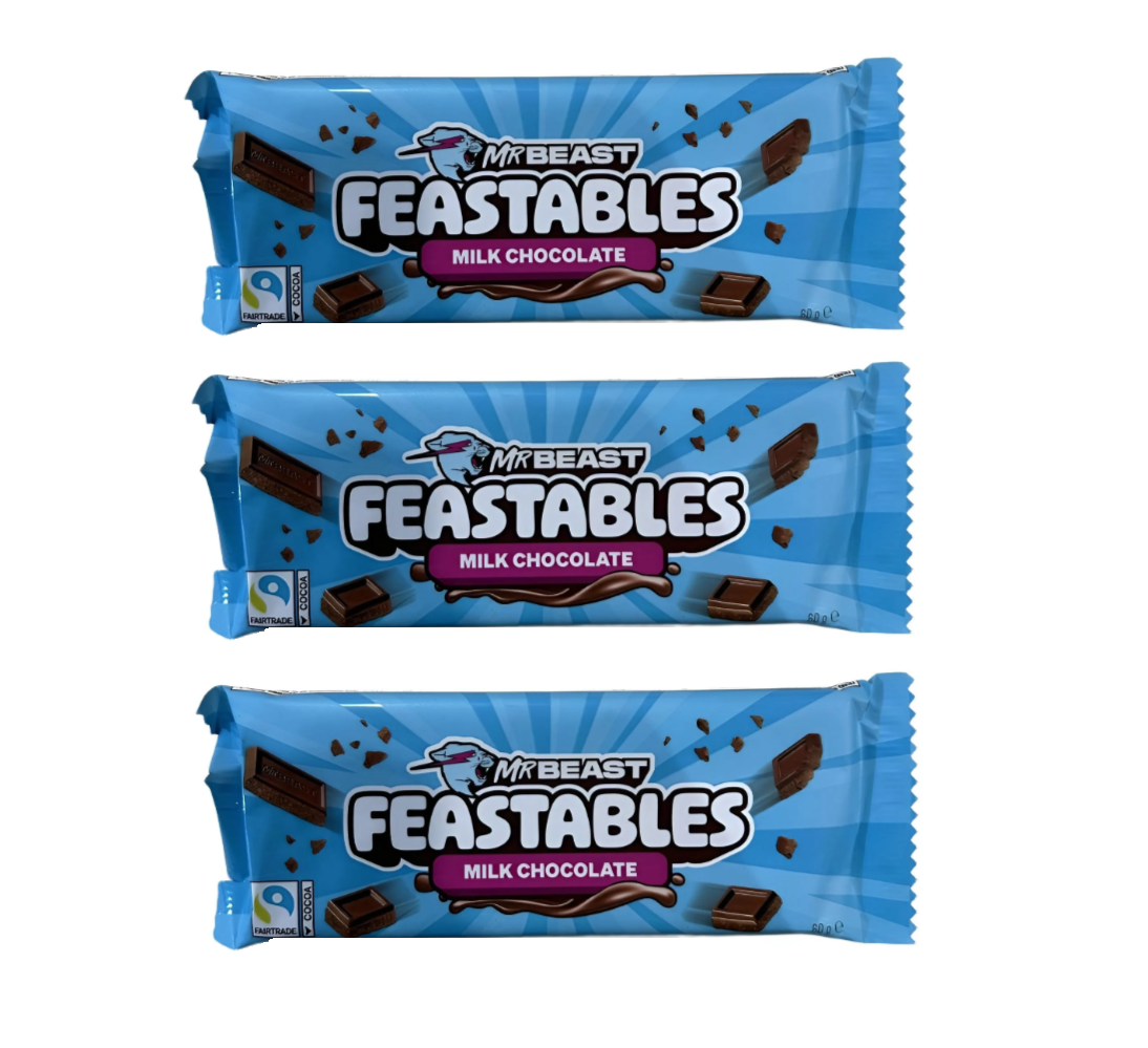 Набор шоколада Mr. Beast Feastables Milk Chocolate, (3 шт х 60 гр.), США