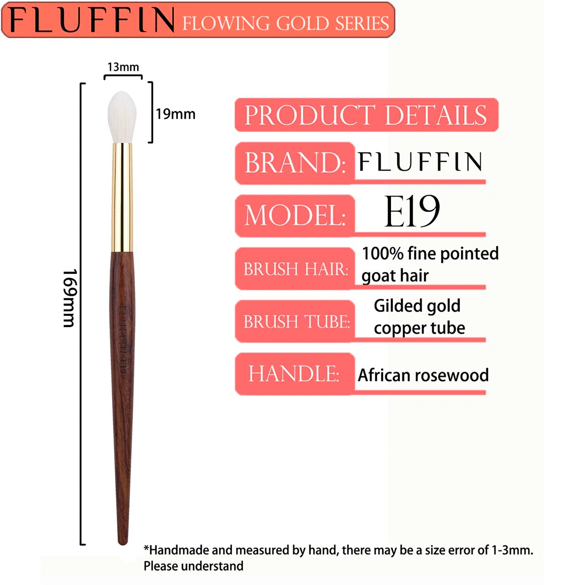 FLUFFIN E19 Кисть для макияжа, козья шерсть, African rosewood