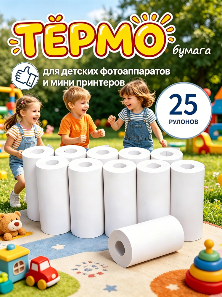 Бумага для мини-принтера самоклеящаяся, термобумага, 57x25x25 см, 25шт