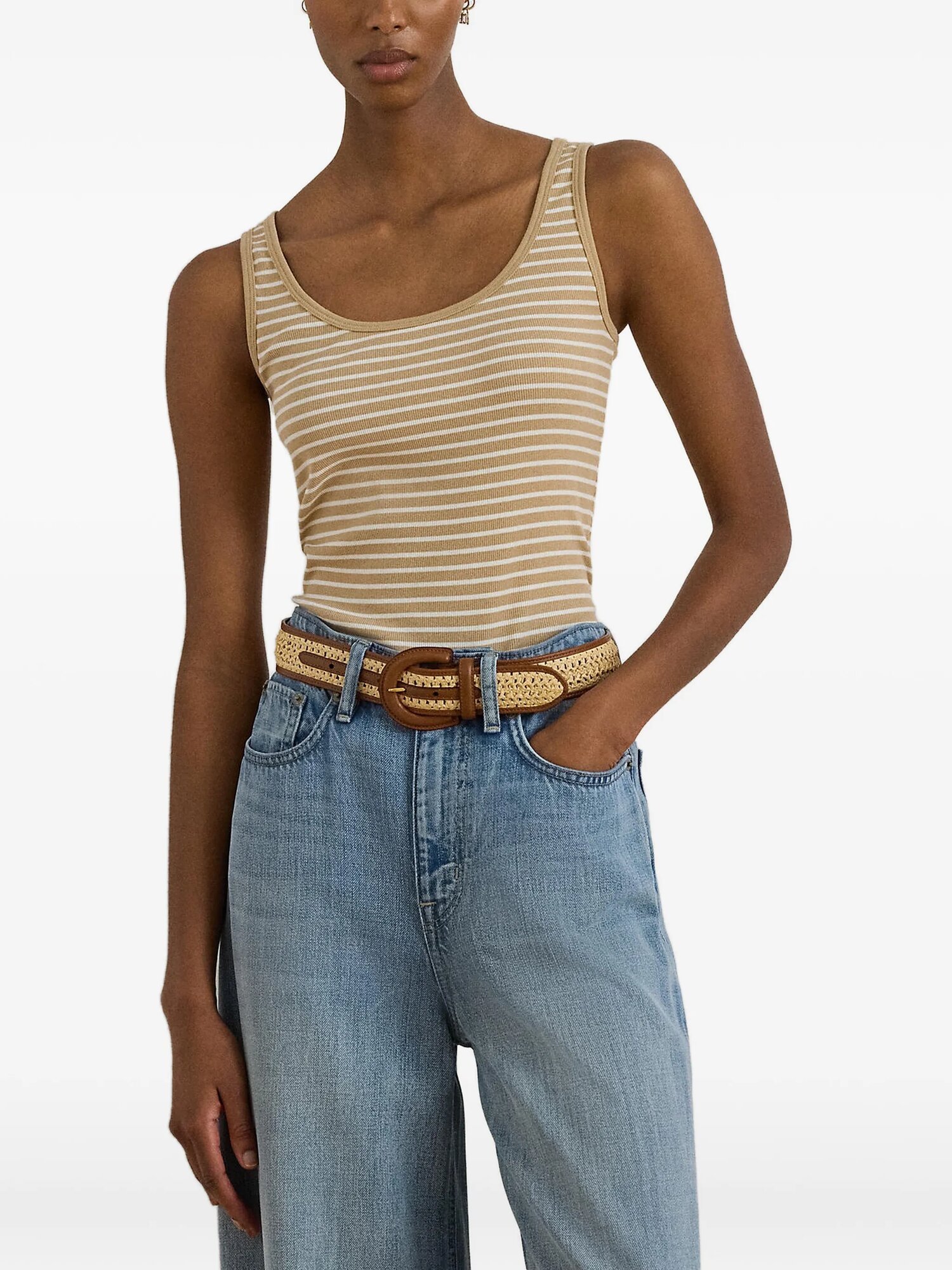 Топ Striped ribbed-knit tank top