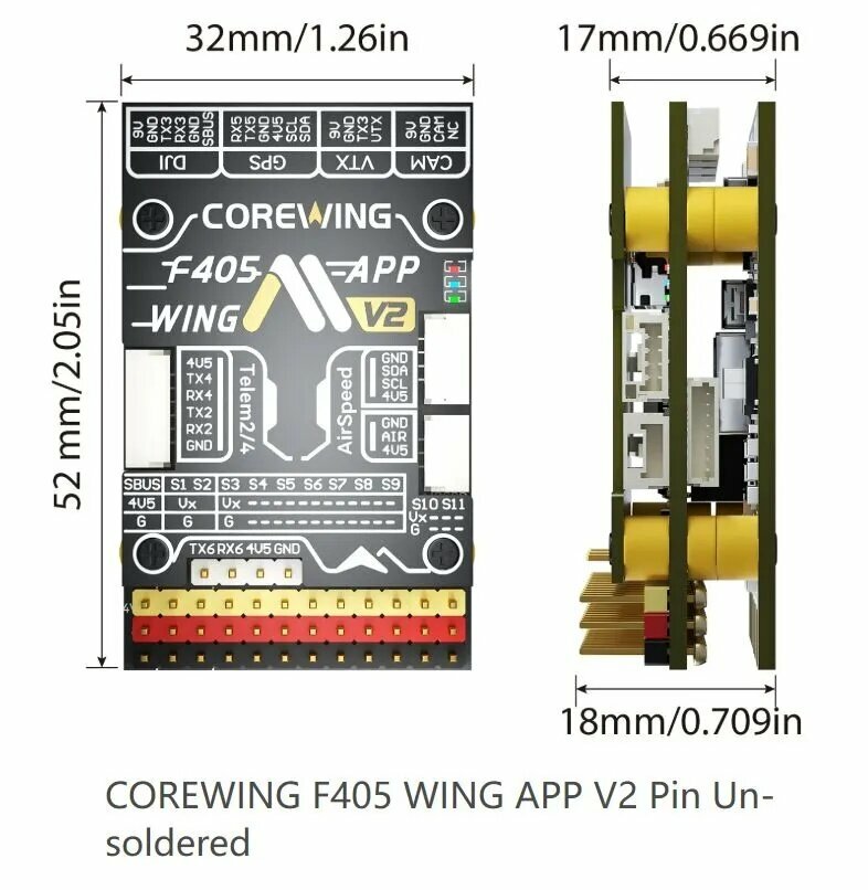 Полетный контроллер COREWING F405 WING V2 для радиоуправляемых планеров и стационарных крыльев
