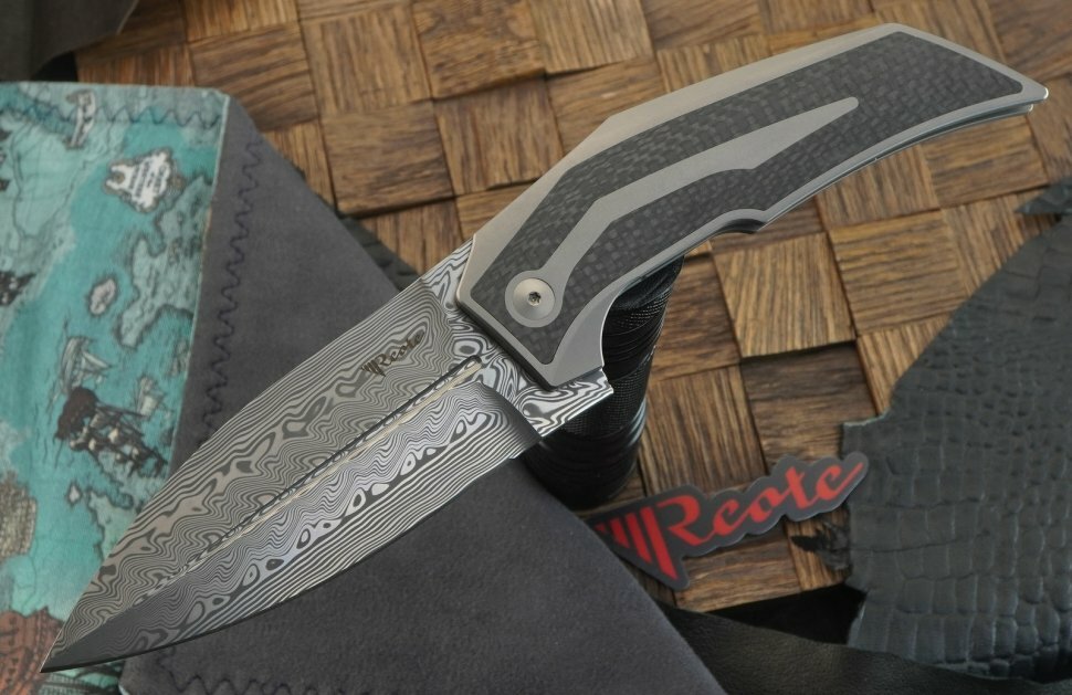 Складной нож Reate T4000, клинок Damasteel, Acid wash, рукоять титан/карбон