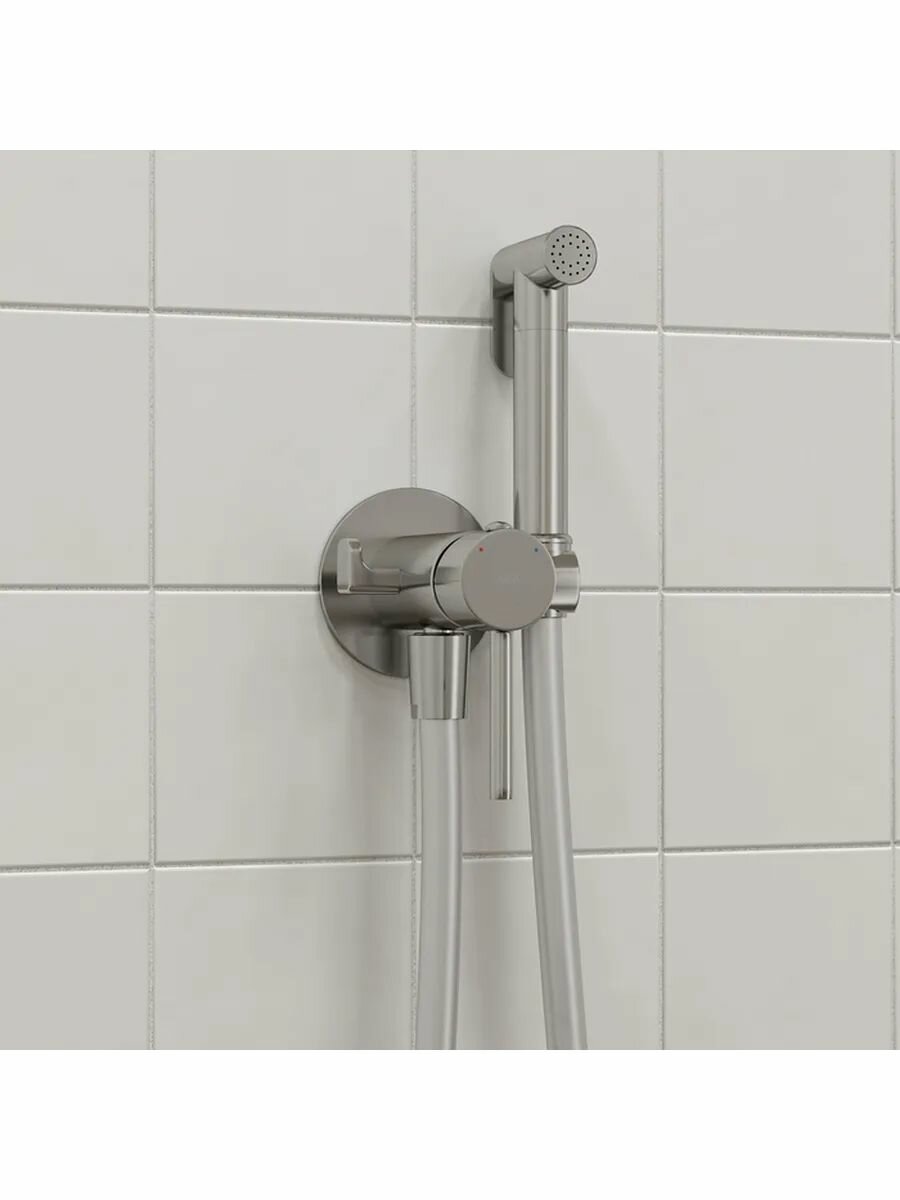 Встраиваемый смеситель с гигиеническим душем, матовый хром, IDDIS, 005BCR0i08