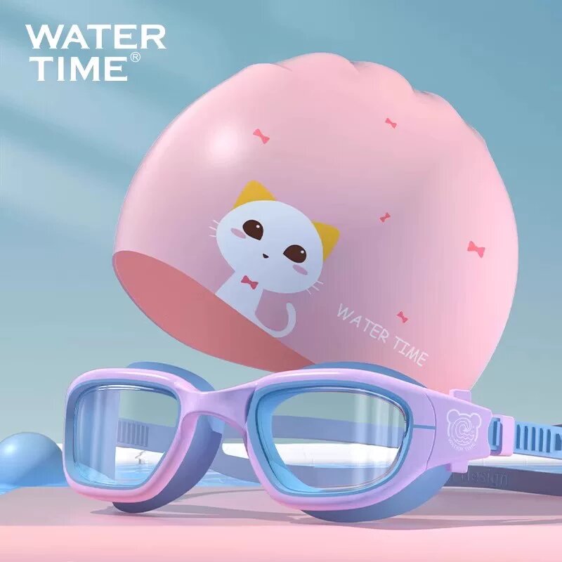 WaterTime Детские антизапотевающие прозрачные плавательные очки, ягодно-фиолетовые, для детей 4-15 лет, обычные линзы