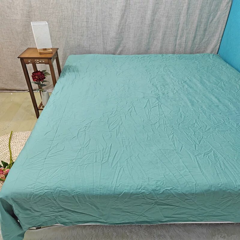 Чистохлопковое полотно с полоской для кровати 1.2м, 150x240см, зеленый