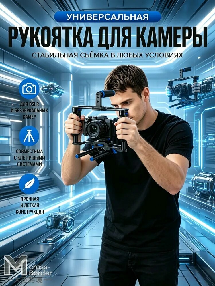 NEEWER Видеокейдж алюминиевый сплав с верхней ручкой, двойной рукояткой, двумя 15-мм штангами, совместим с зеркальными фотоаппаратами и видеокамерами Canon, Sony, Fujifilm, Nikon