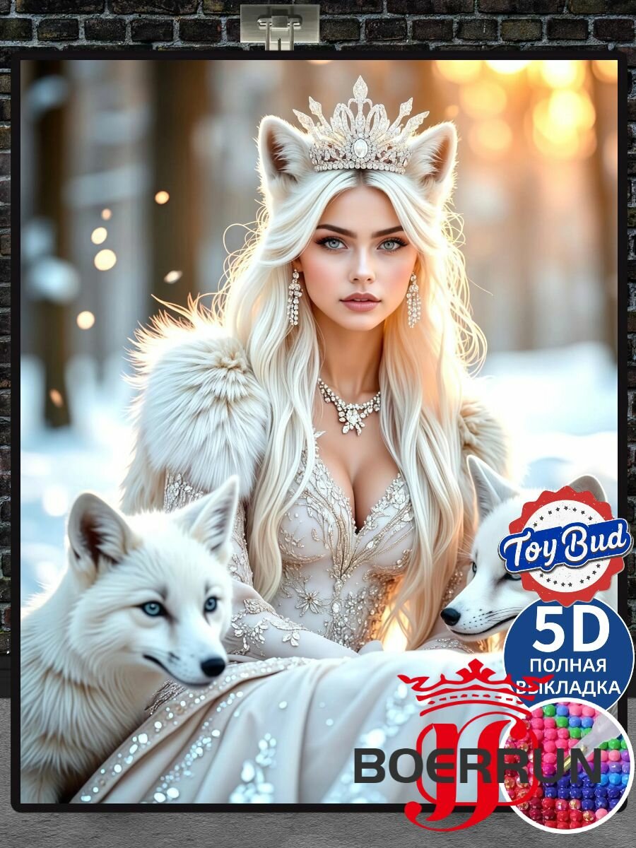 Toy Bud Алмазная мозаика "Красавица и Лиса" / Алмазная вышивка / Круглая картина стразами Полная выкладка 40х50CM(без подрамника, без рамки)