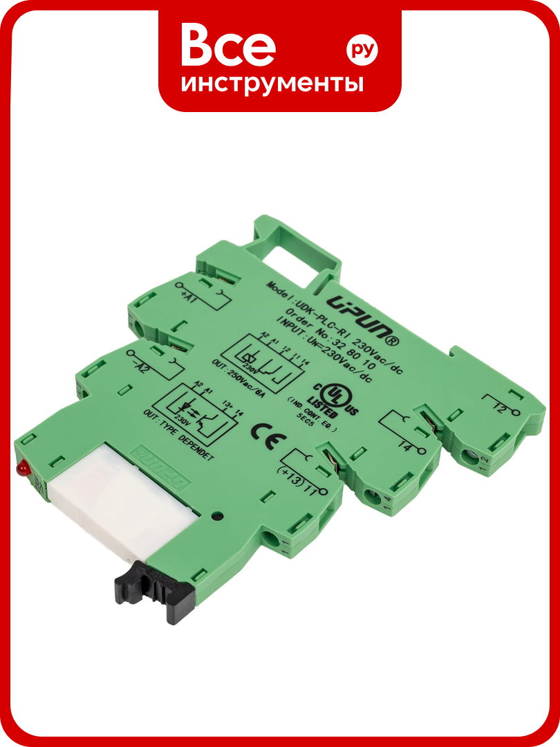 Модуль релейный UPUN UDK-PLC-RI 230Vac/dc 328010 для AC/DC управления, монтаж DIN-рейка, защита IP20, один контакт