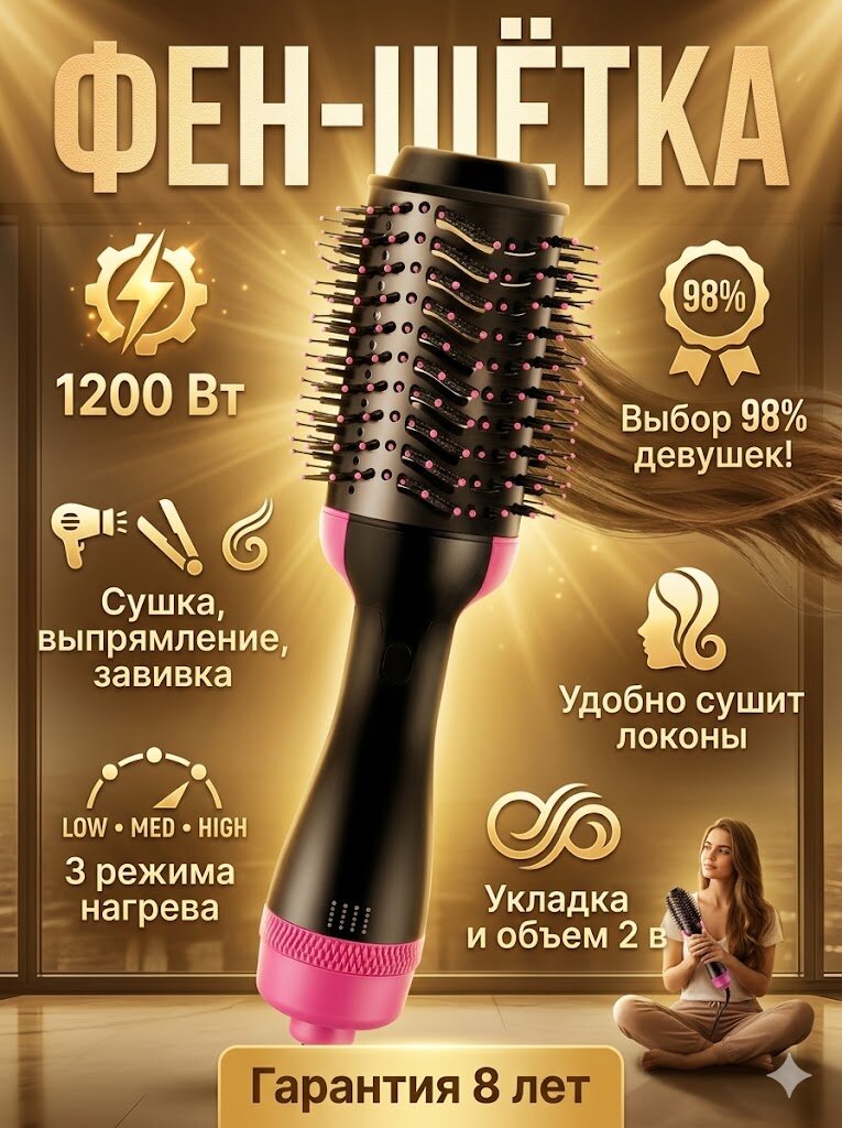 Фен-щетка для волос / Расческа с ионизацией One Step Фен-щётка (расчёска-фен) для волос Hair Dryer 3 в 1