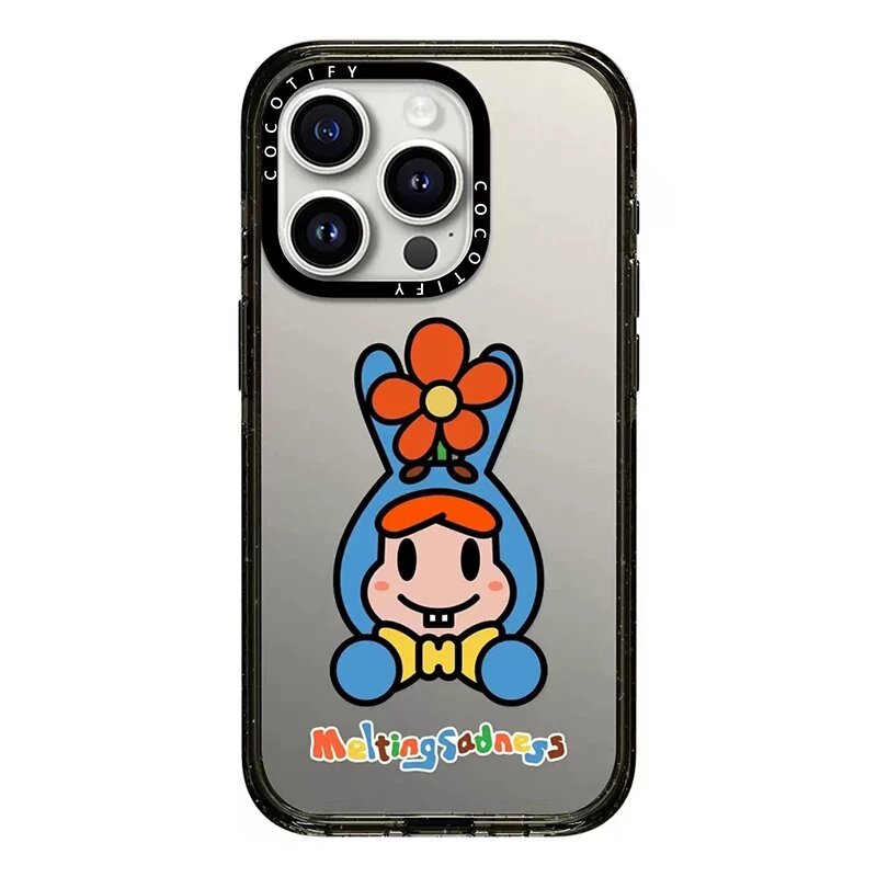 CASETI магнитный чехол для iPhone 17 Pro - дизайн красной цветущей синей кролика, прозрачная черная рамка