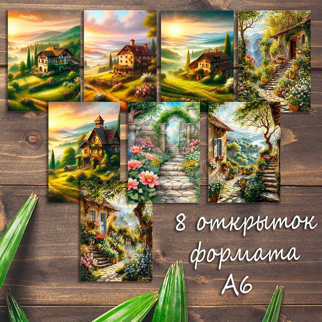 Большой набор открыток Домики, 8 штук
