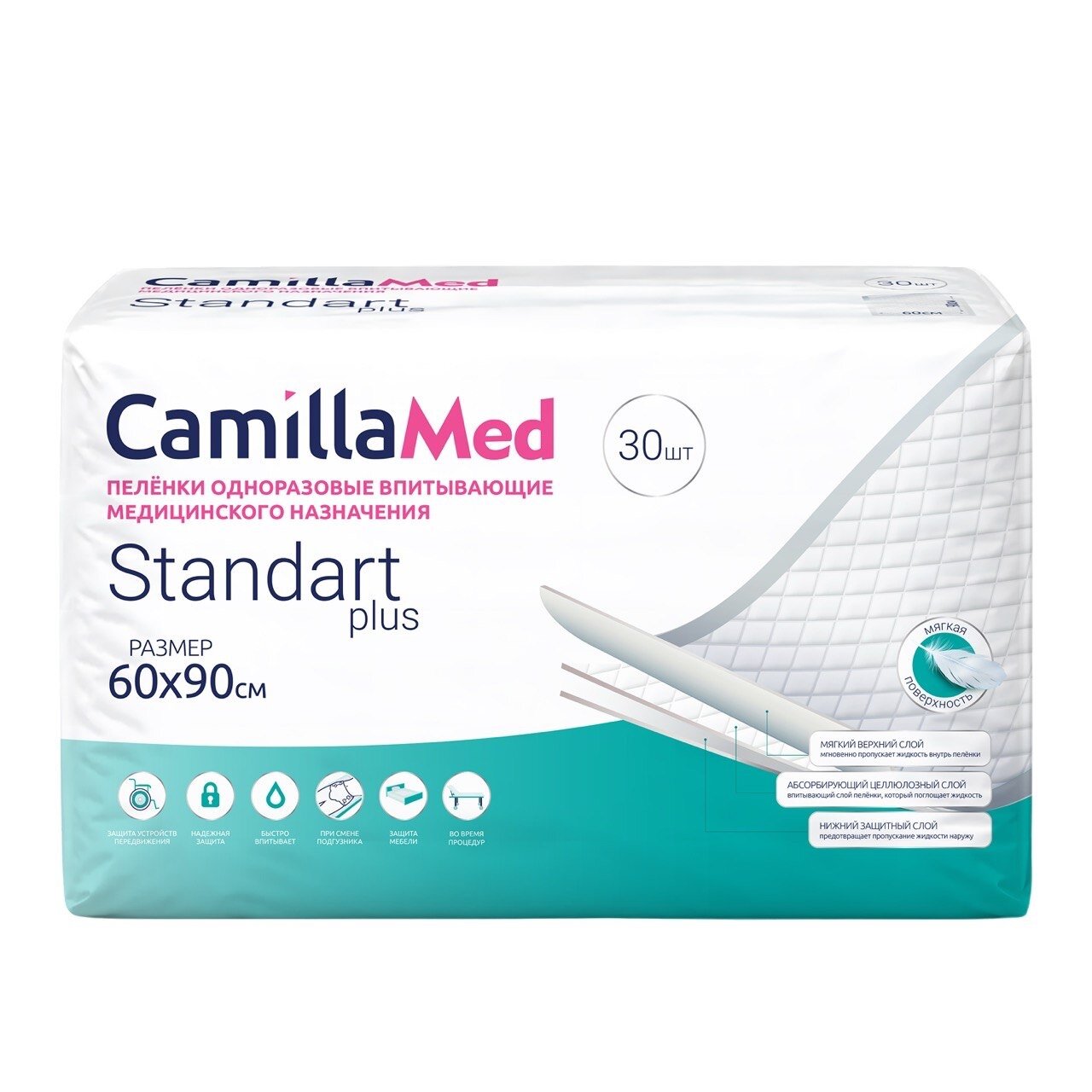 Пеленки CamillaMed Standart Plus, 60x90 см, 30 шт.