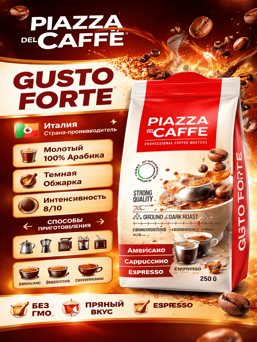 Кофе Piazza del Caffe Gusto Forte молотый, 250г