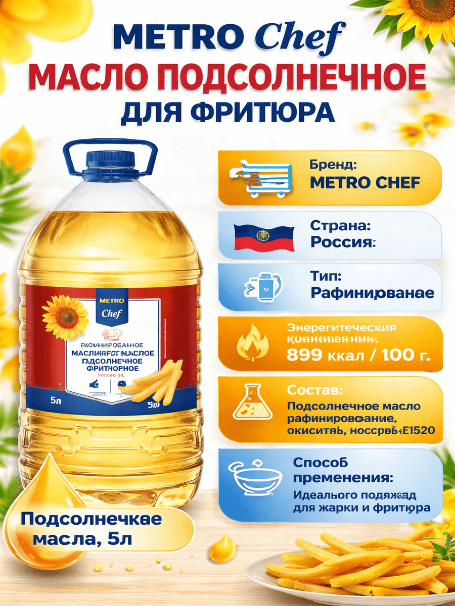 METRO Chef Масло подсолнечное Для фритюра рафинированное дезодорированное, 5л