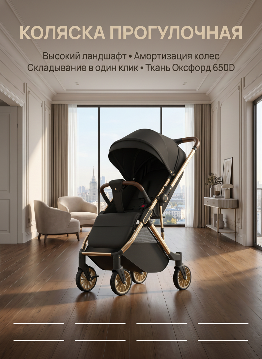 Прогулочная коляска с реверсивным блоком, амортизацией и УФ-защитой