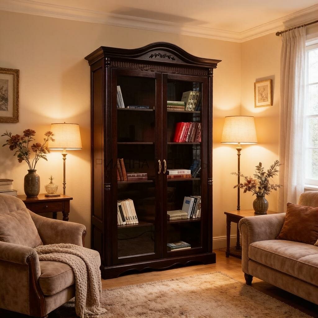 Шкаф книжный Паола рианна 012 из массива сосны 120х50х220 см, бордовый