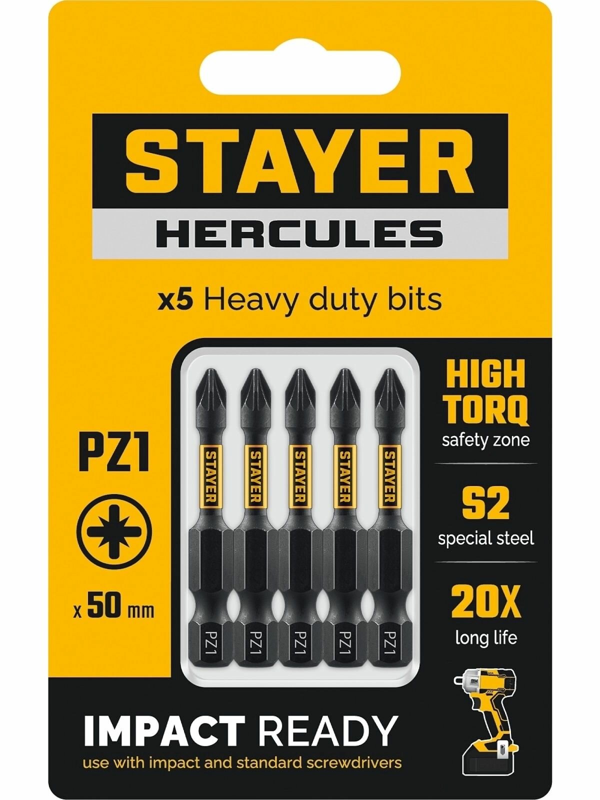 Торсионные биты STAYER HERCULES PZ 1, 50 мм (5 шт)