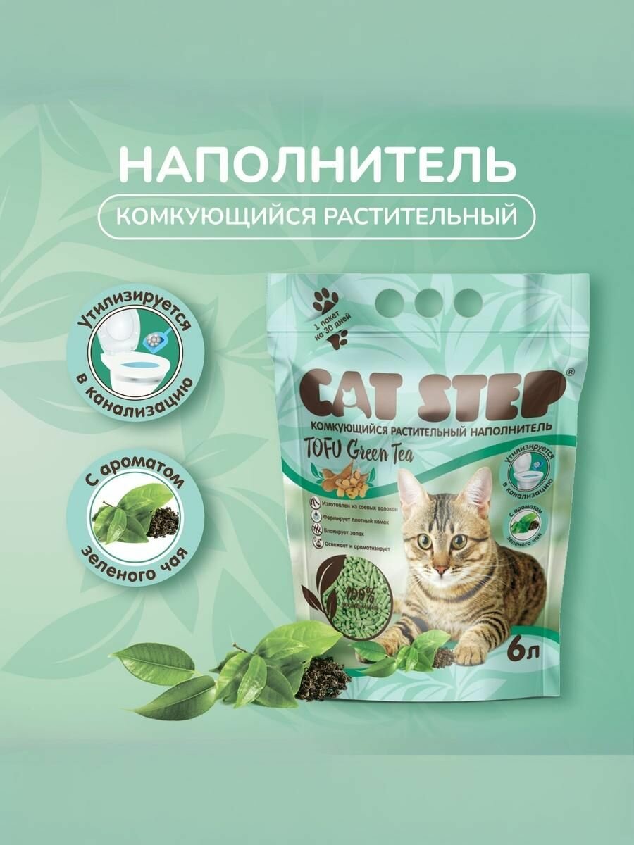 Наполнитель для кошачьего туалета комкующийся тофу 6 л Cat Step Tofu Green Tea