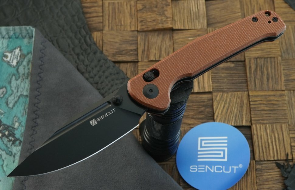 Складной нож Sencut Glenspar, сталь 9Cr18MoV, черное покрытие, рукоять коричневая микарта