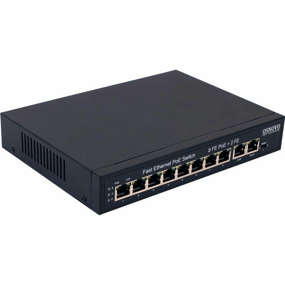 Коммутатор Osnovo SW-21000(120W) (L2) 10x100Мбит/с 8PoE 120W неуправляемый, 2062466