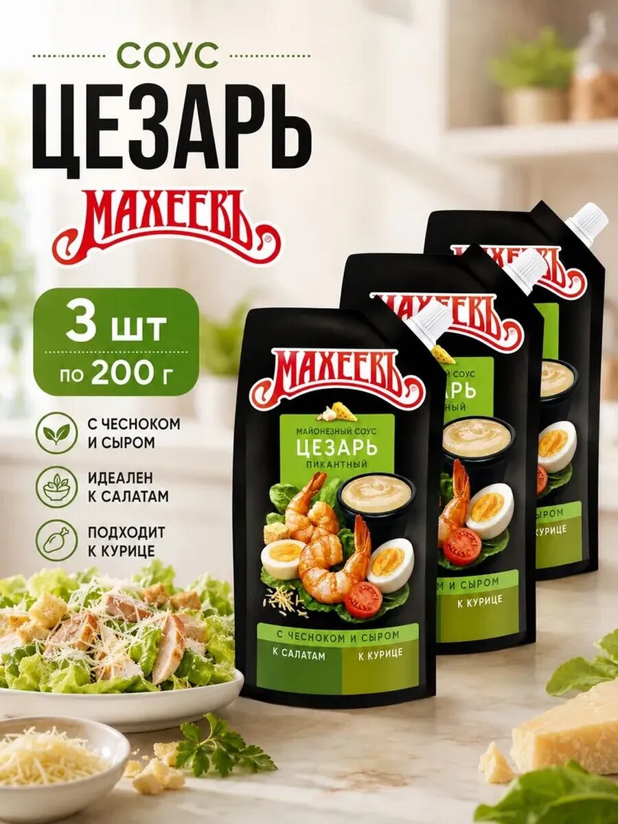 Соус Махеевъ Цезарь пикантный 3 шт по 200 г для салатов