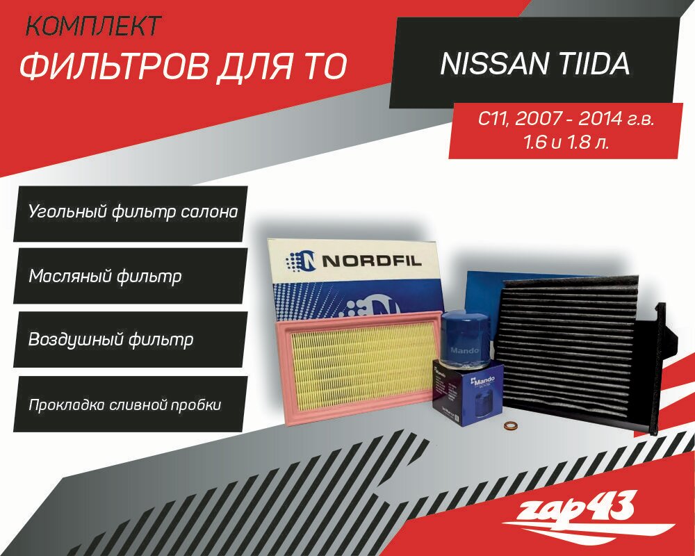 Комплект фильтров для ТО Nissan Tiida C11 Ниссан Тиида 2007-2014