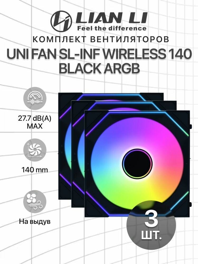 Комплект вентиляторов 3 шт. Lian Li UNI FAN SL-INF WIRELESS 140 BLACK 140x140x25мм PWM, ARGB, 1800 об/мин