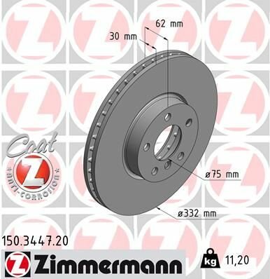Диск тормозной передний с покрытием BMW X5-E70 F15 X6-E71 F16 ZIMMERMANN 150.3447.20