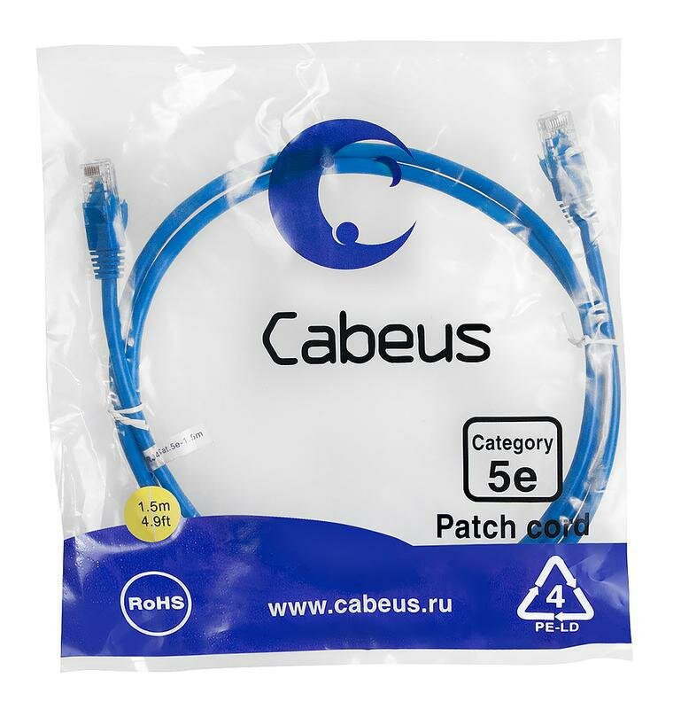 Патч-корд U/UTP кат.5E PC-UTP-RJ45-Cat.5e-1.5m-BL-LSZH 2xRJ45/8p8c неэкранир. LSZH 1.5м син. Cabeus 9530c