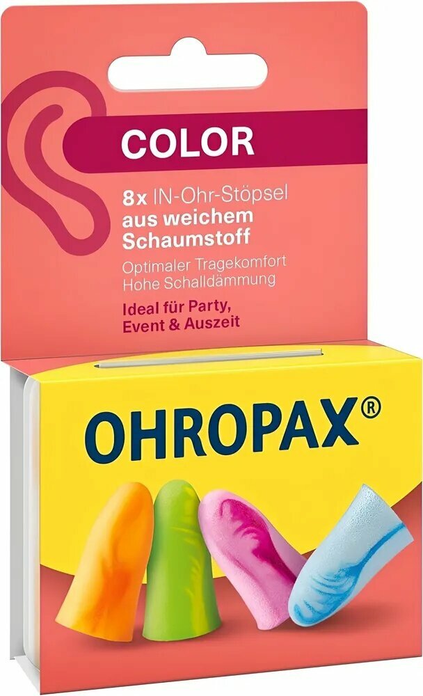Цветные беруши OHROPAX - Уровень звукоизоляции SNR 35 дБ - Идеально подходят для вечеринок,