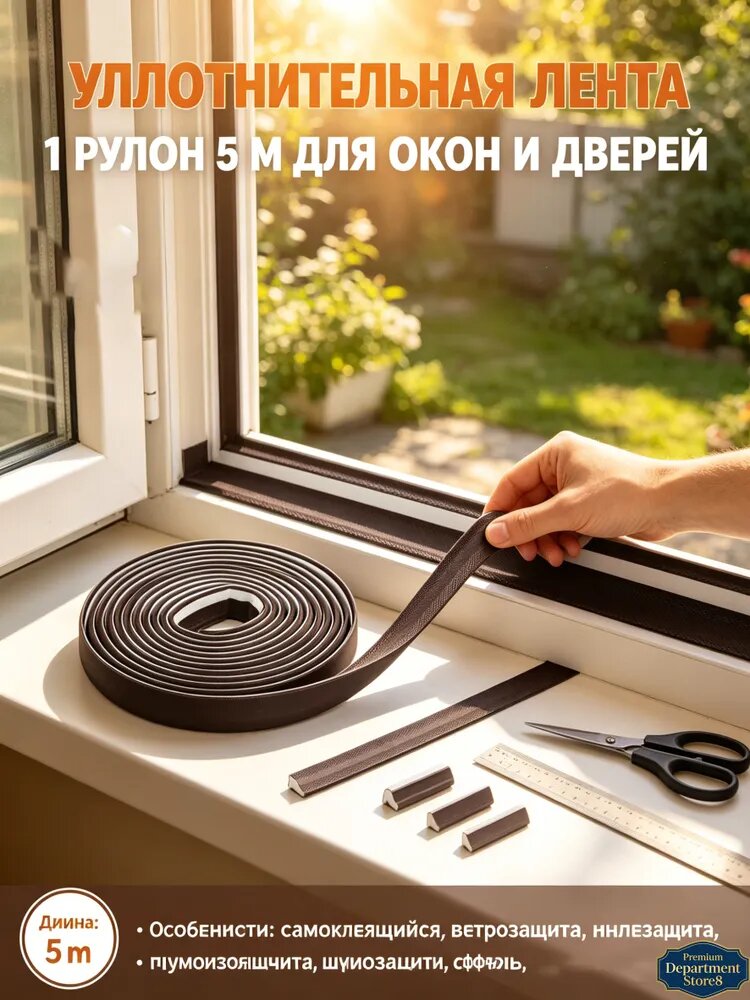 Звуконепроницаемая уплотнительная лента для дверей, 5 м, простая в установке, с клеем, используется для оформления окон и дверей в домашних условиях
