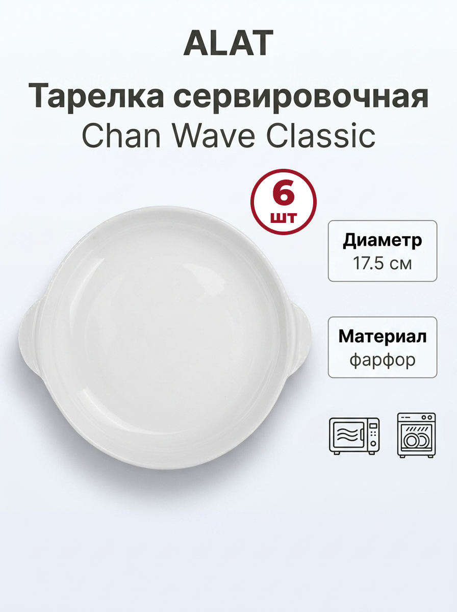 Набор тарелок 6 шт 17,5 см Sam&Squito Chan Wave Classic, фарфоровые