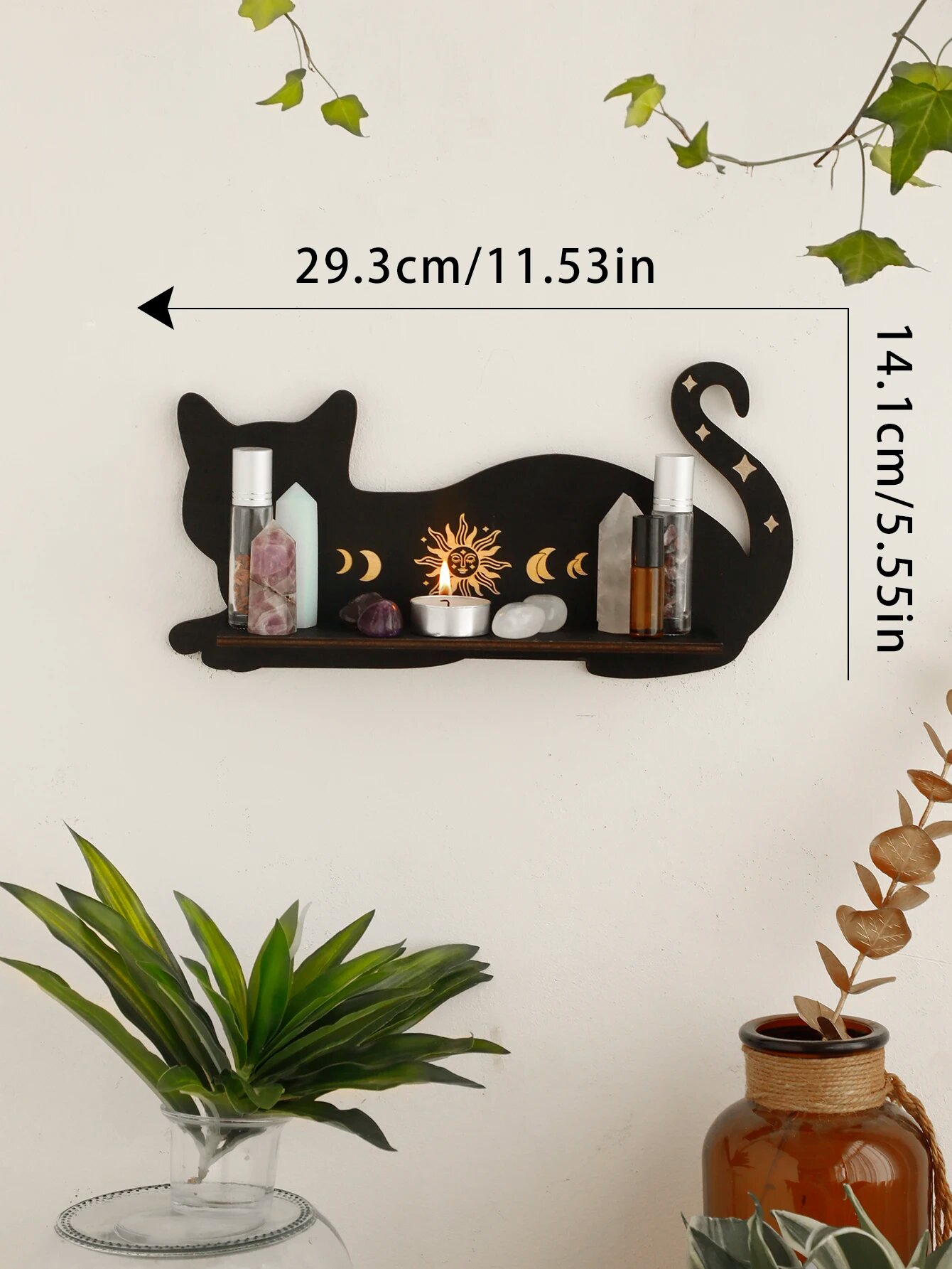 Черная полка-кошка на стену, Wall Shelf MS7105