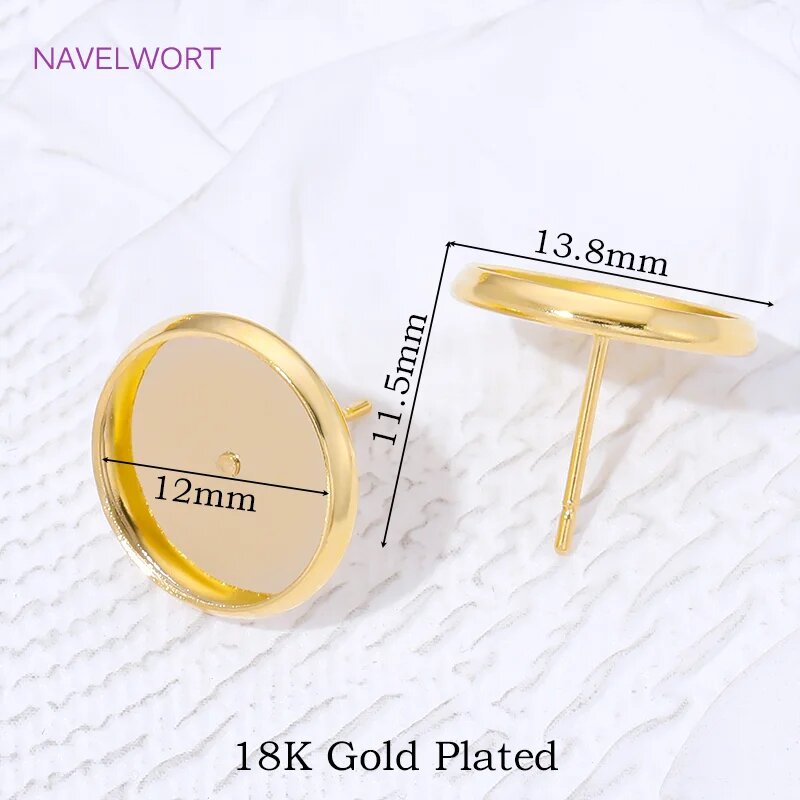 Швензы-гвоздики NAVELWORT 18K Золотопокрытые латунные заготовки для сережек 8/10/12 мм