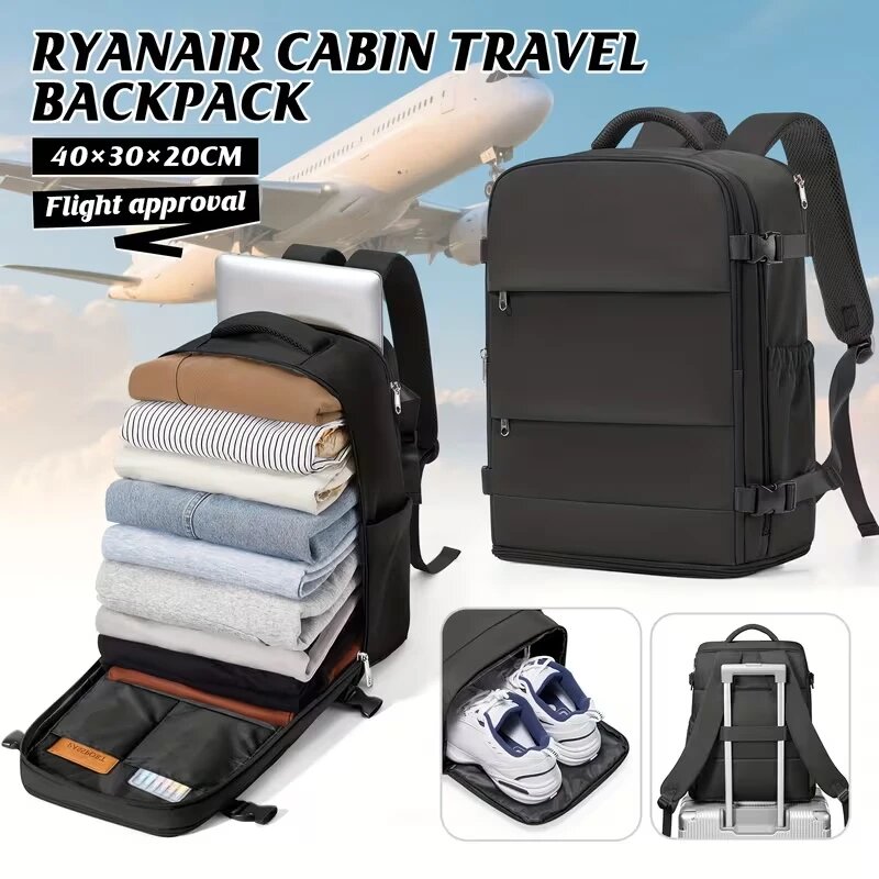 Черный рюкзак для ручной клади Ryanair 40x30x20см