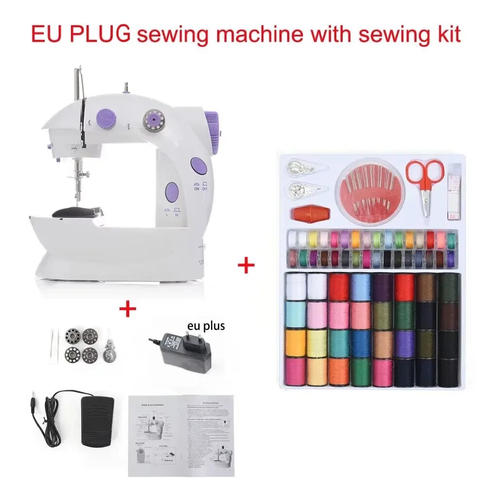 Мини-швейная машина 202 фиолетовая электрическая EU PLUG with Kit