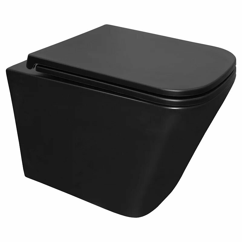 Унитаз подвесной AZARIO Teramo AZ-0052-UQ3MB с микролифтом, безободковый, без бачка, антивсплеск, фаянсовый, черный, матовый, прямоугольный, сиденье для унитаза в комплекте