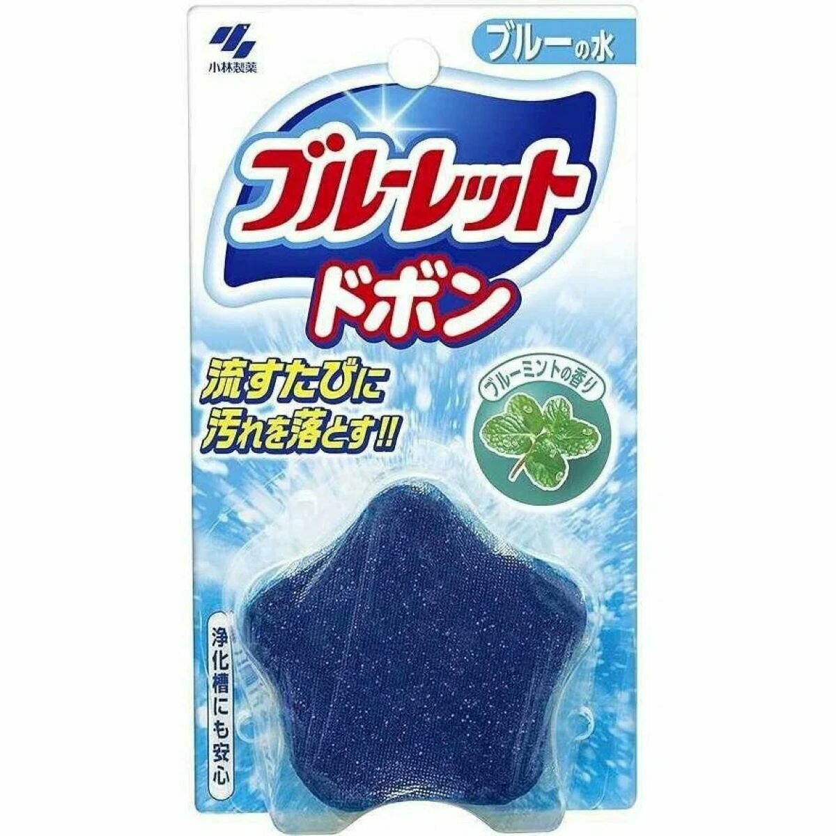 Таблетка Kobayashi Bluelet Dobon для бачка унитаза с эффектом окрашивания воды, Bluelet - мята, 60 г