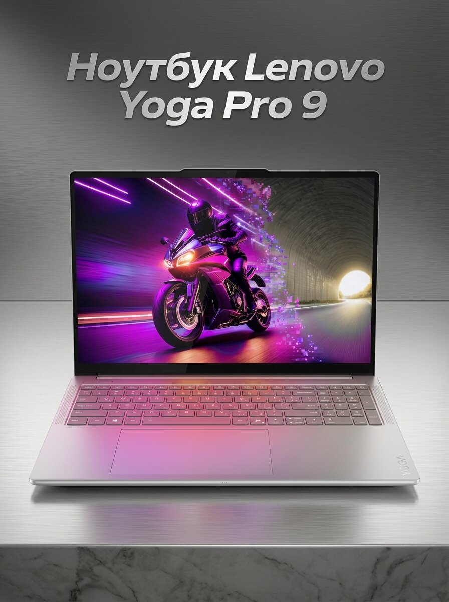 Ноутбук Lenovo Yoga Pro 9 16IAH10 16"(2880x1800 OLED)/Intel Core Ultra 7 225H(3.3Ghz)/32768Mb/1024SSDGb/noDVD/Ext: NVIDIA GeForce RTX 5050(8192Mb)/Cam/BT/WiFi/84WHr/war 1y/2.05kg/luna grey/Win11Home + 170W, RU kbd