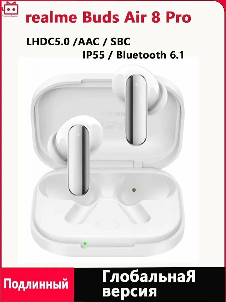 Realme Наушники беспроводные с микрофоном realme Buds Air 8 Pro, Bluetooth, USB Type-C, белый