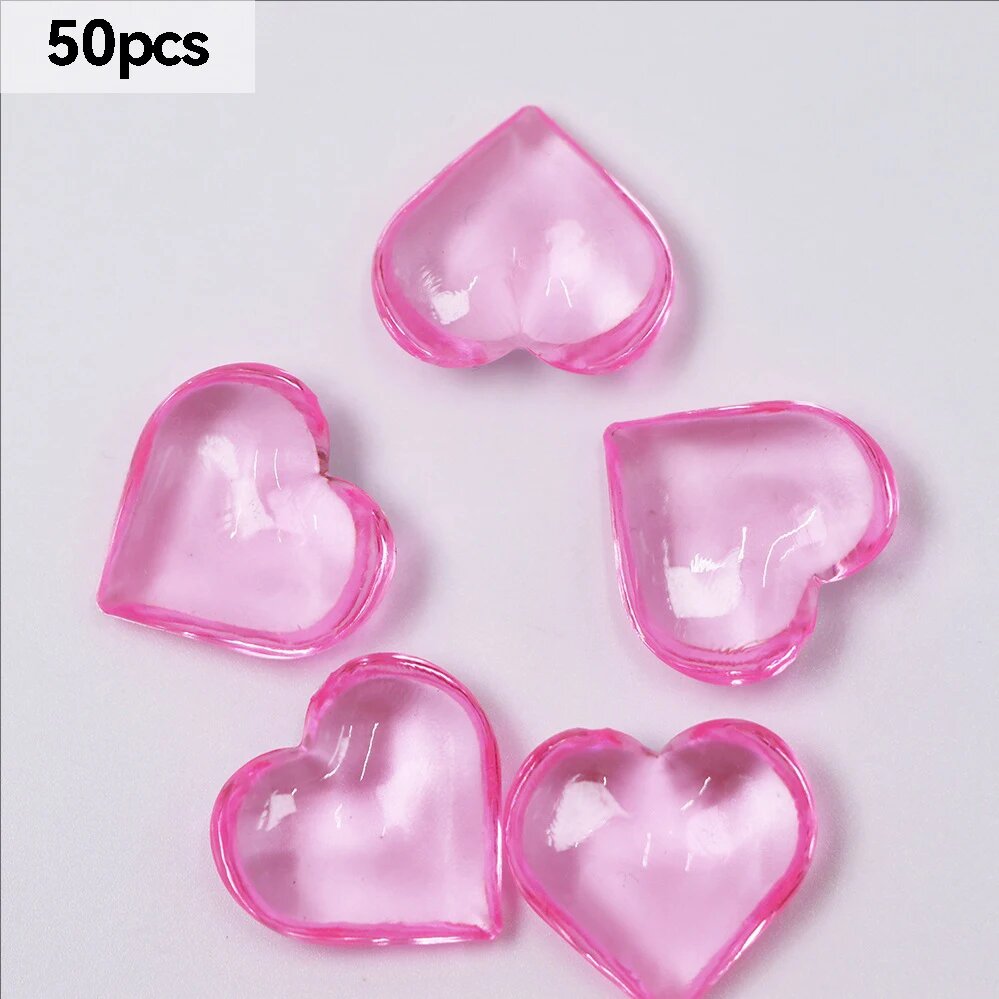 50 шт. Пластиковые сердечки для декора Pink