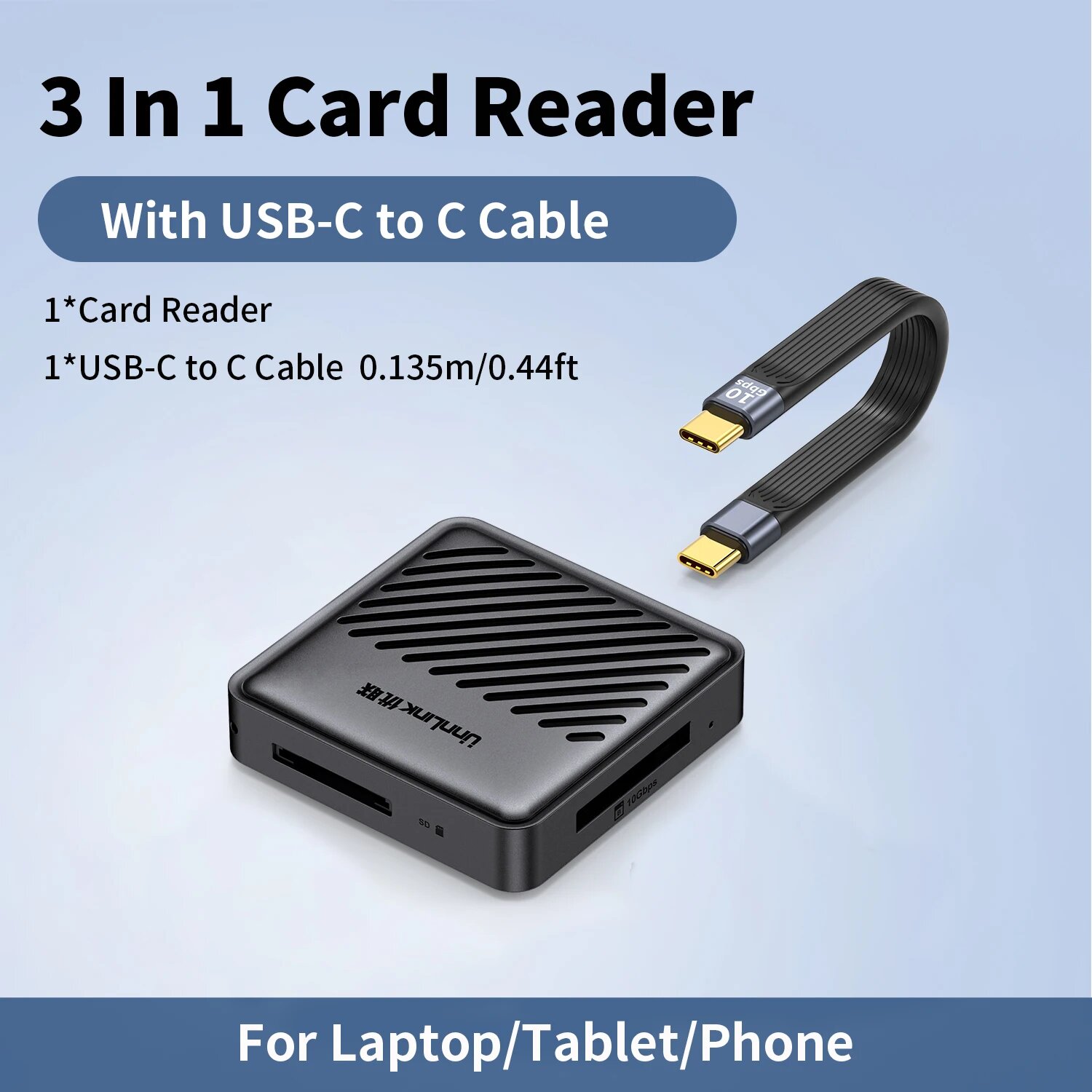 Unnlink 3-в-1 Кардридер CFe-B/SD/TF Черный, C to C Cable
