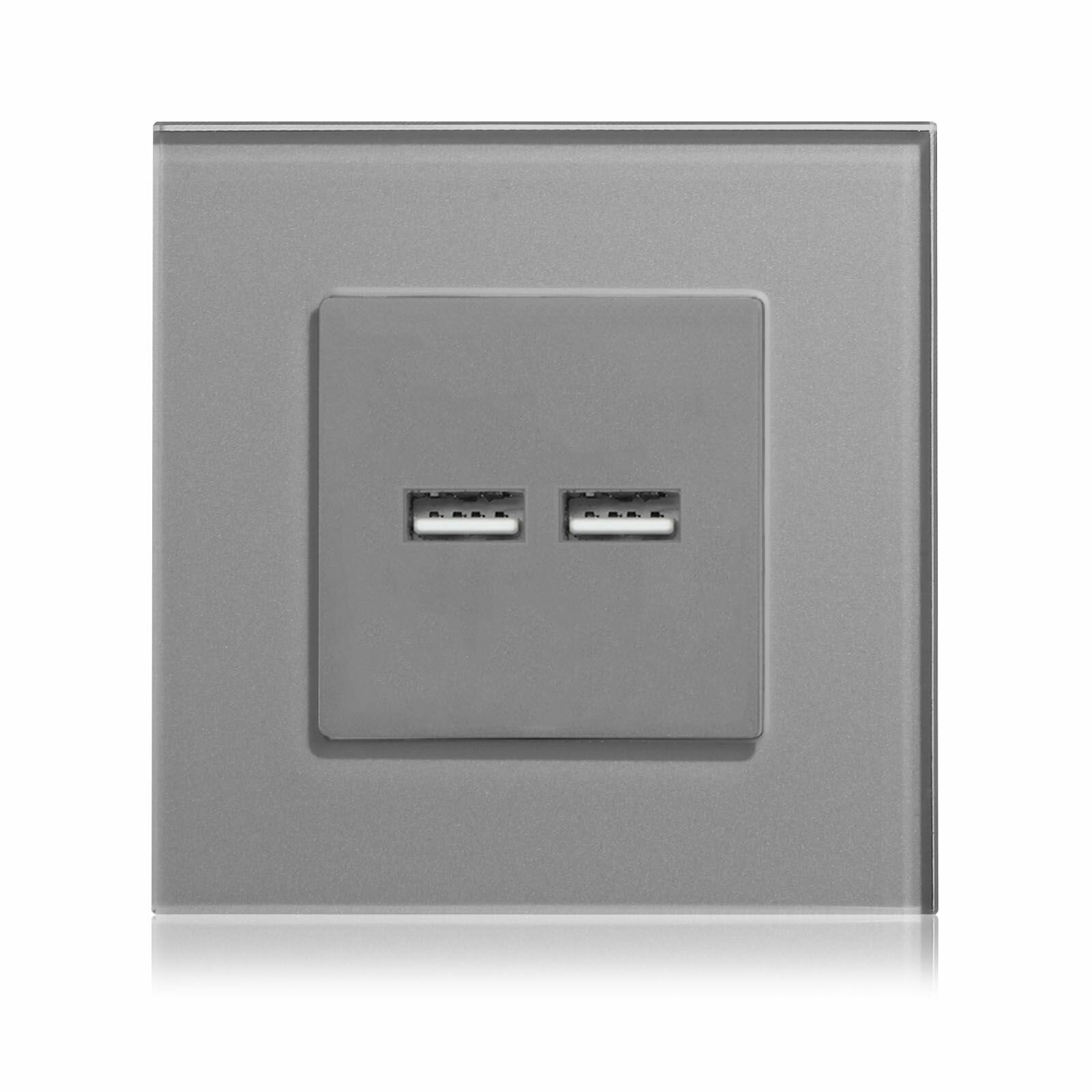 Розетка электрическая с Usb АА, 1 пост 16А, рамка 86х86 стекло, цвет серый