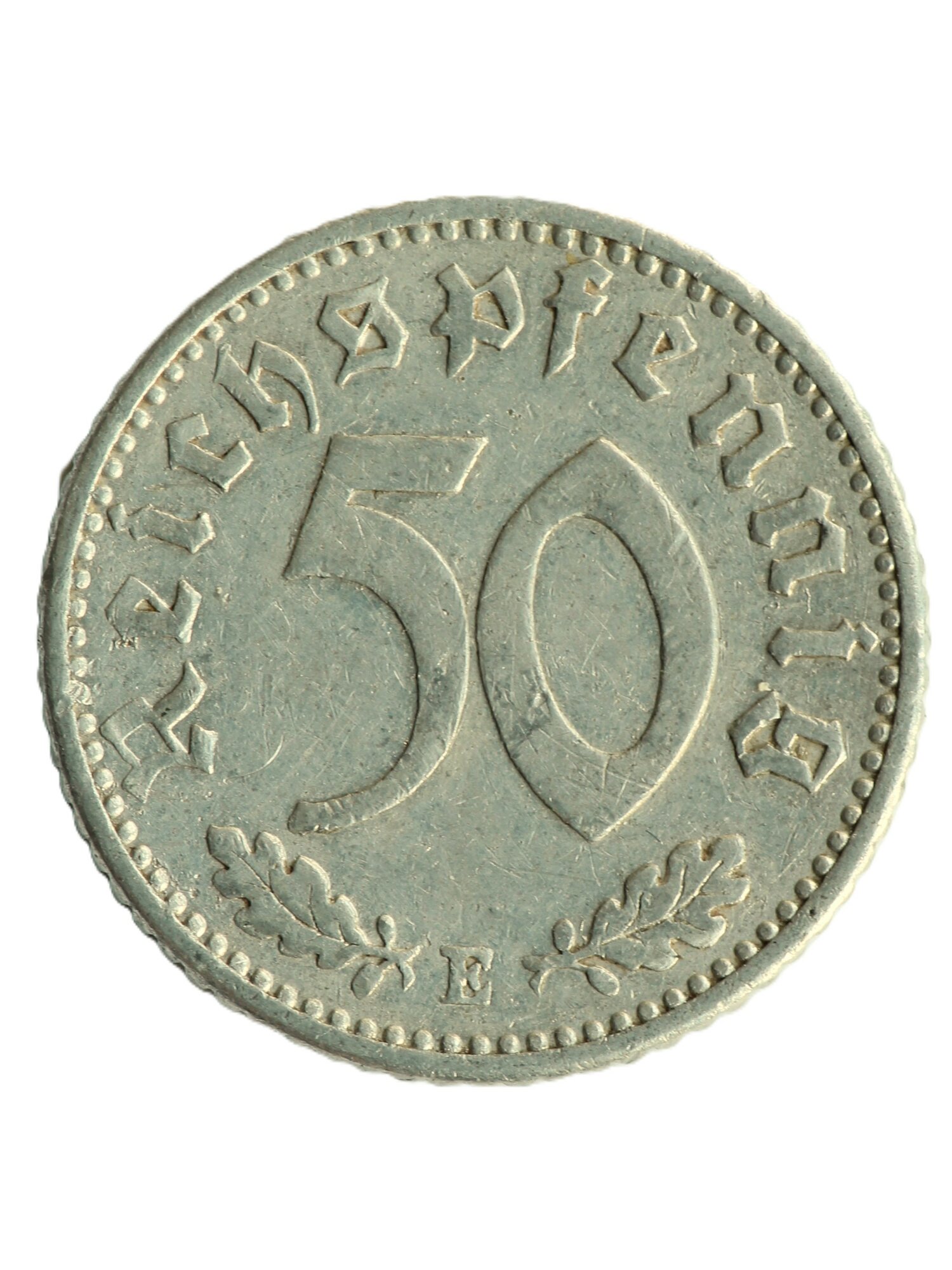 Подлинная монета Германии 50 рейхспфеннигов 1941 Е Монетный двор Мюльденхуттен