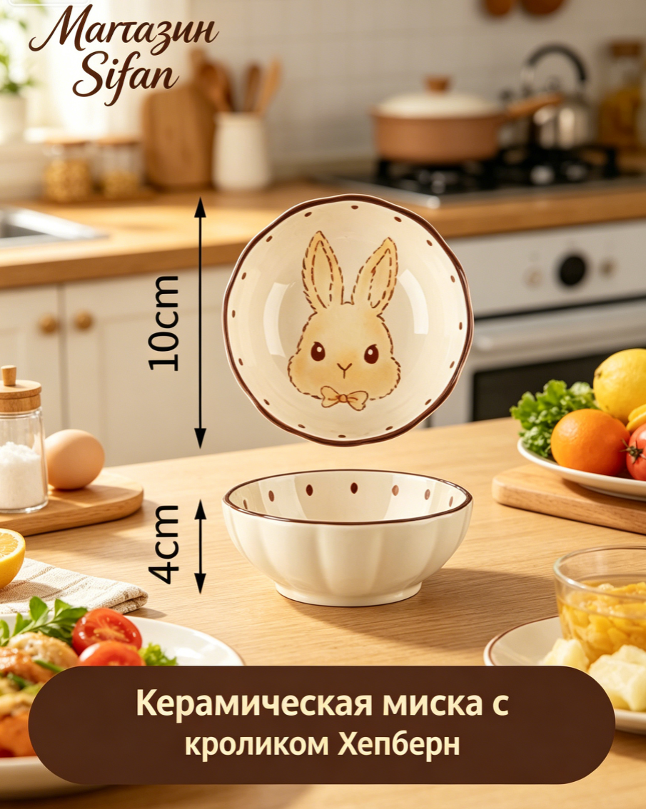 Керамическая миска с кроликом Хепберн, 4-дюймовое блюдо для обмакивания, тарелка для домашней посуды