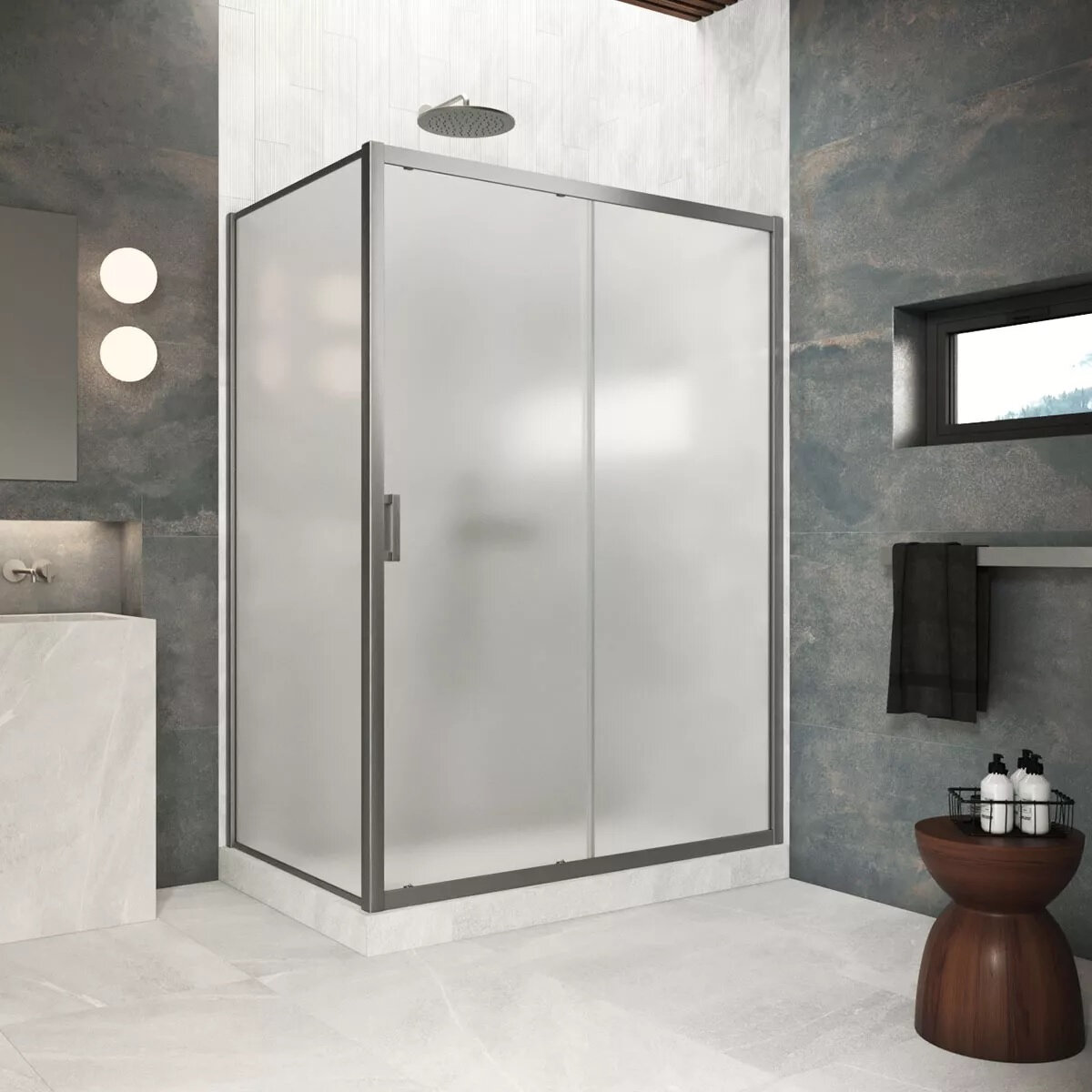 Душевой уголок Vegas Glass ZP+ZPV Protec 120*90 11 10 профиль оружейная сталь, стекло сатин