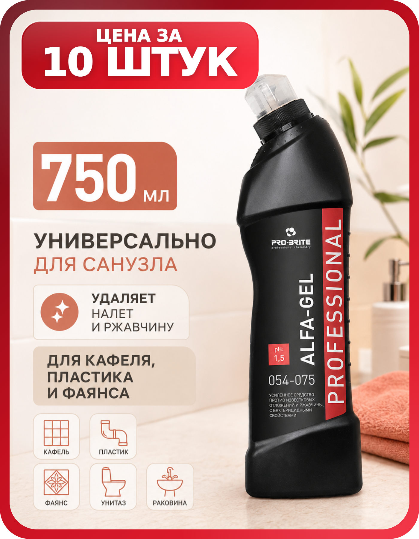 Профессиональный гель для туалета PRO-BRITE, 10х750 мл